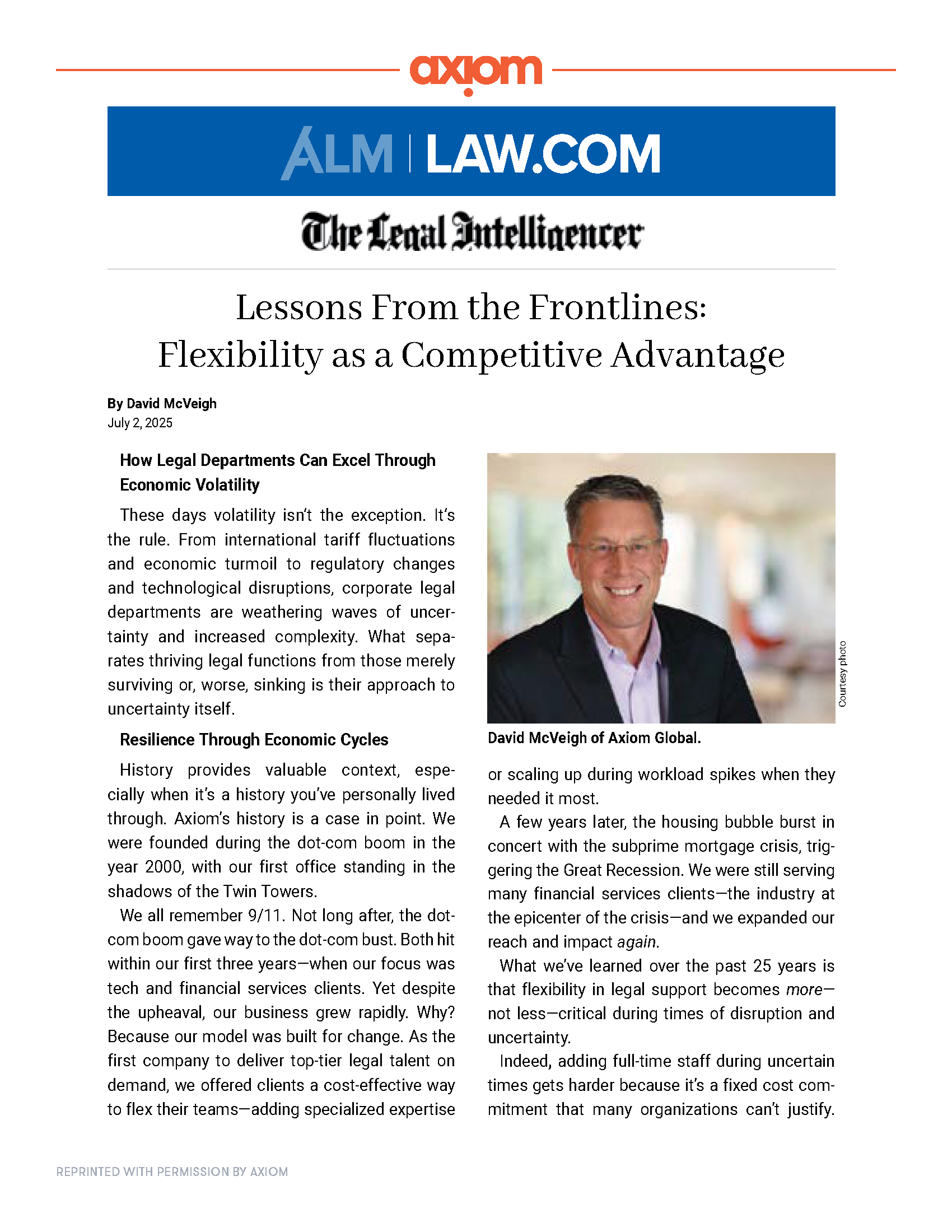 ALM/Law.com: Lessons From the Frontlines: Flexibility as a Competitive ...